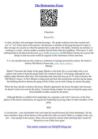 The Destructors Essay | PDF