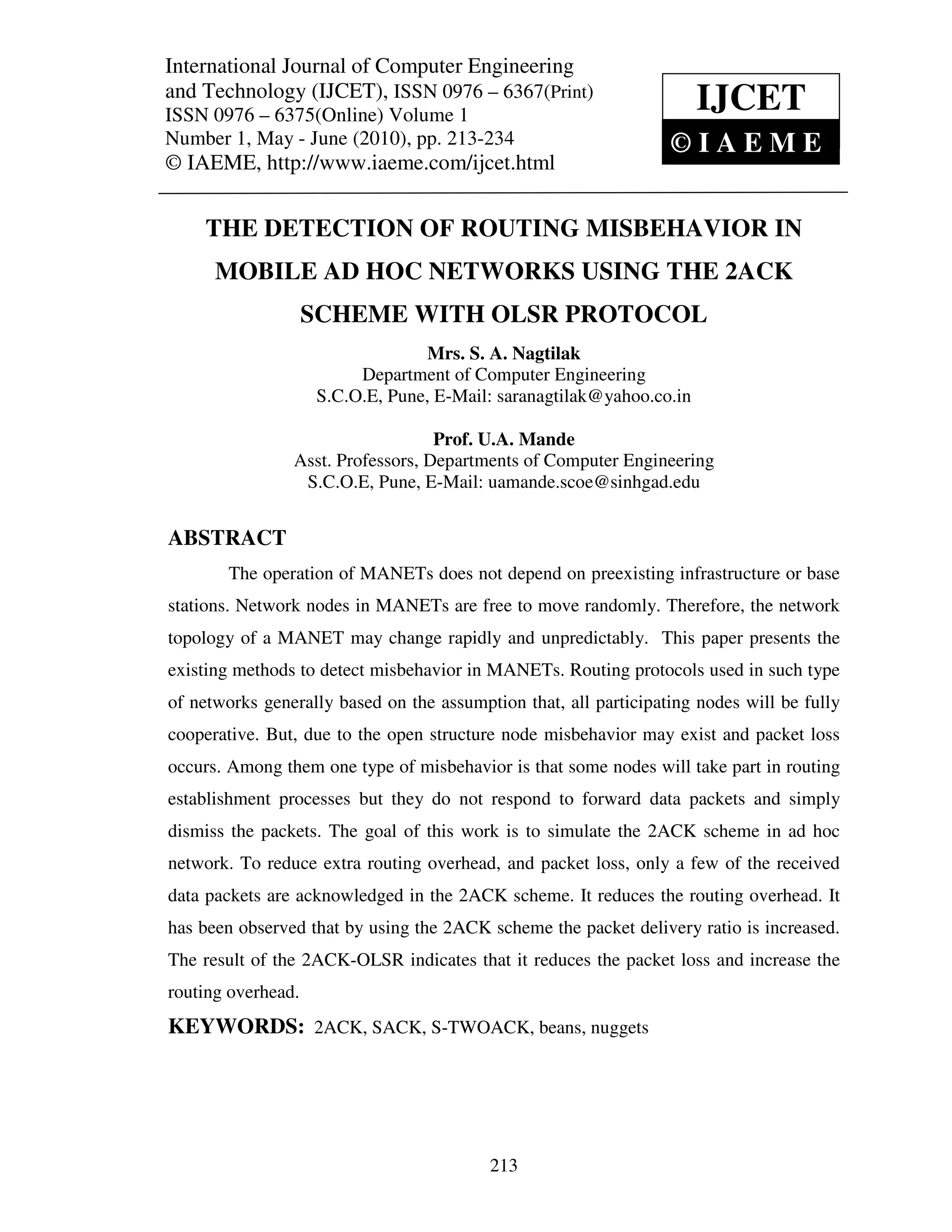 The detection of routing misbehavior in mobile ad hoc networks | PDF