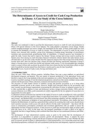 The determinants of access to credit for cash crop production in ghana a case study of the cocoa ...
