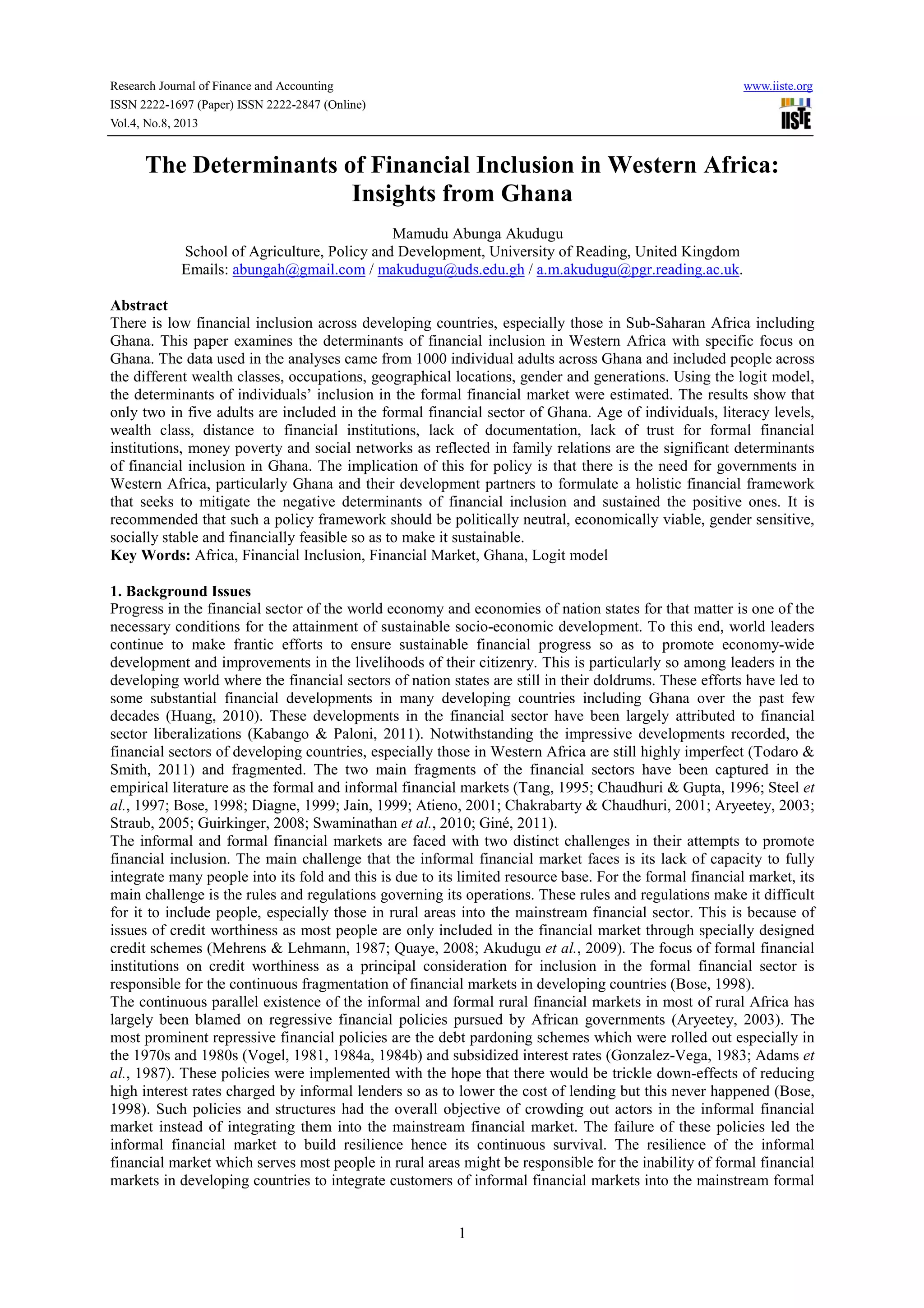 The determinants of financial inclusion in western africa insights from ...