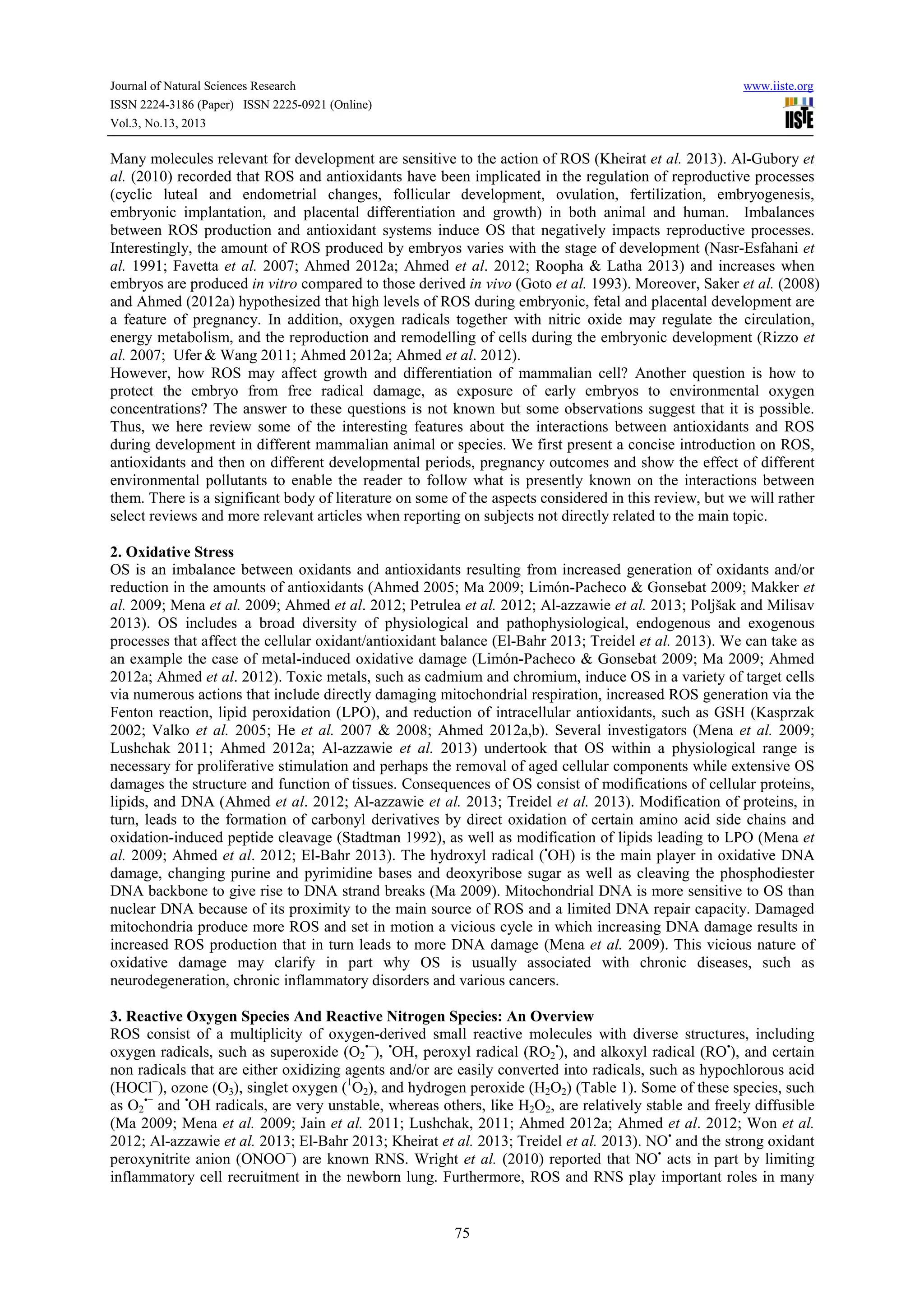 The developmental and physiological interactions between free radicals ...