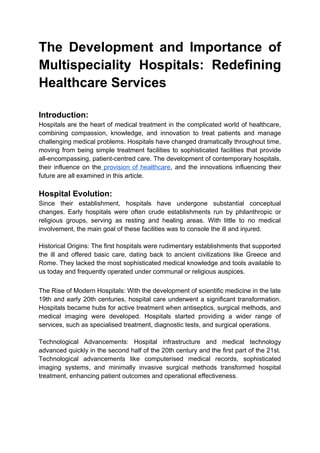 The Development and Importance of Multispeciality Hospitals_ Redefining ...