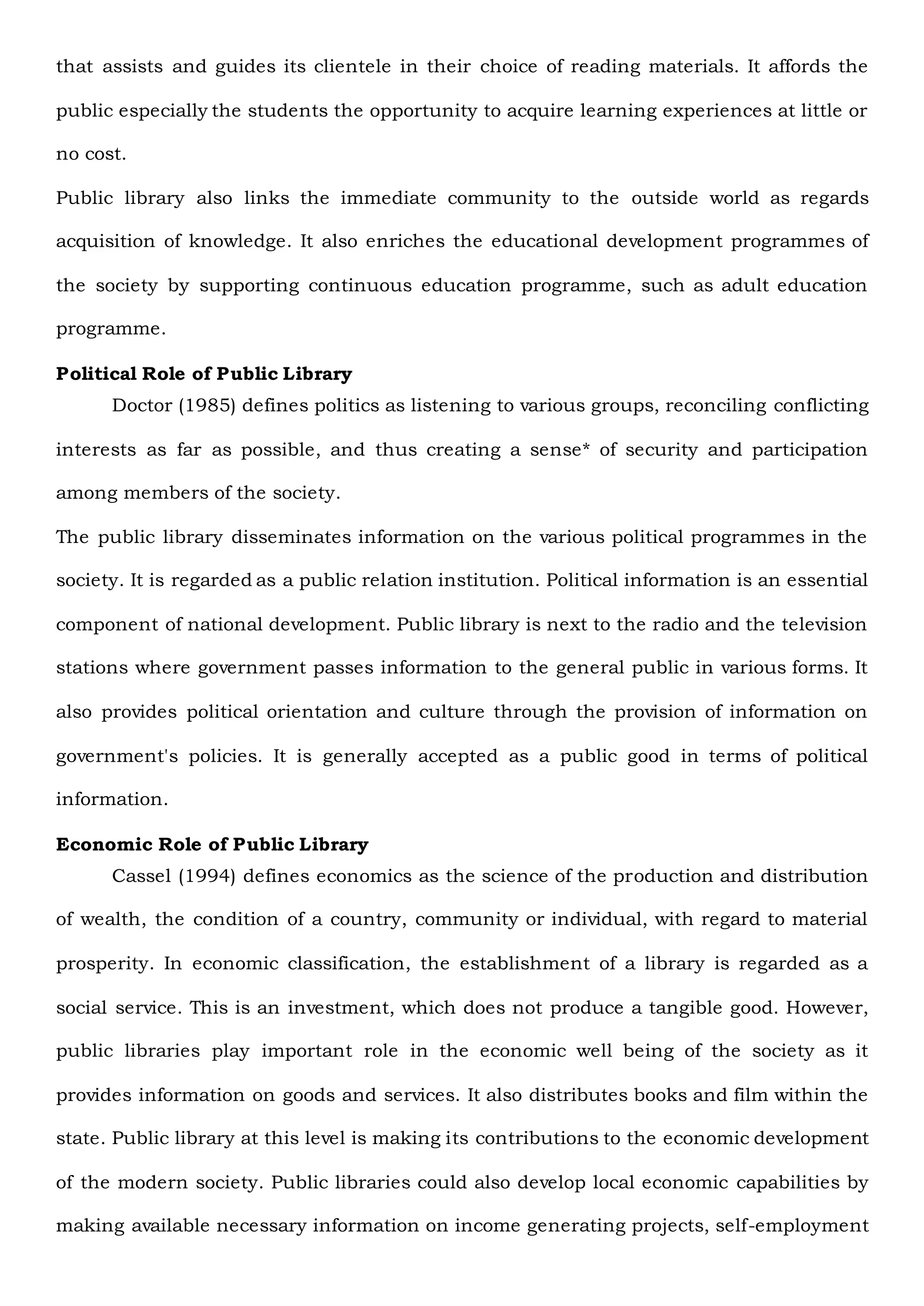 THE DEVELOPMENT AND ROLES OF PUBLIC LIBRARIES | DOCX | Education