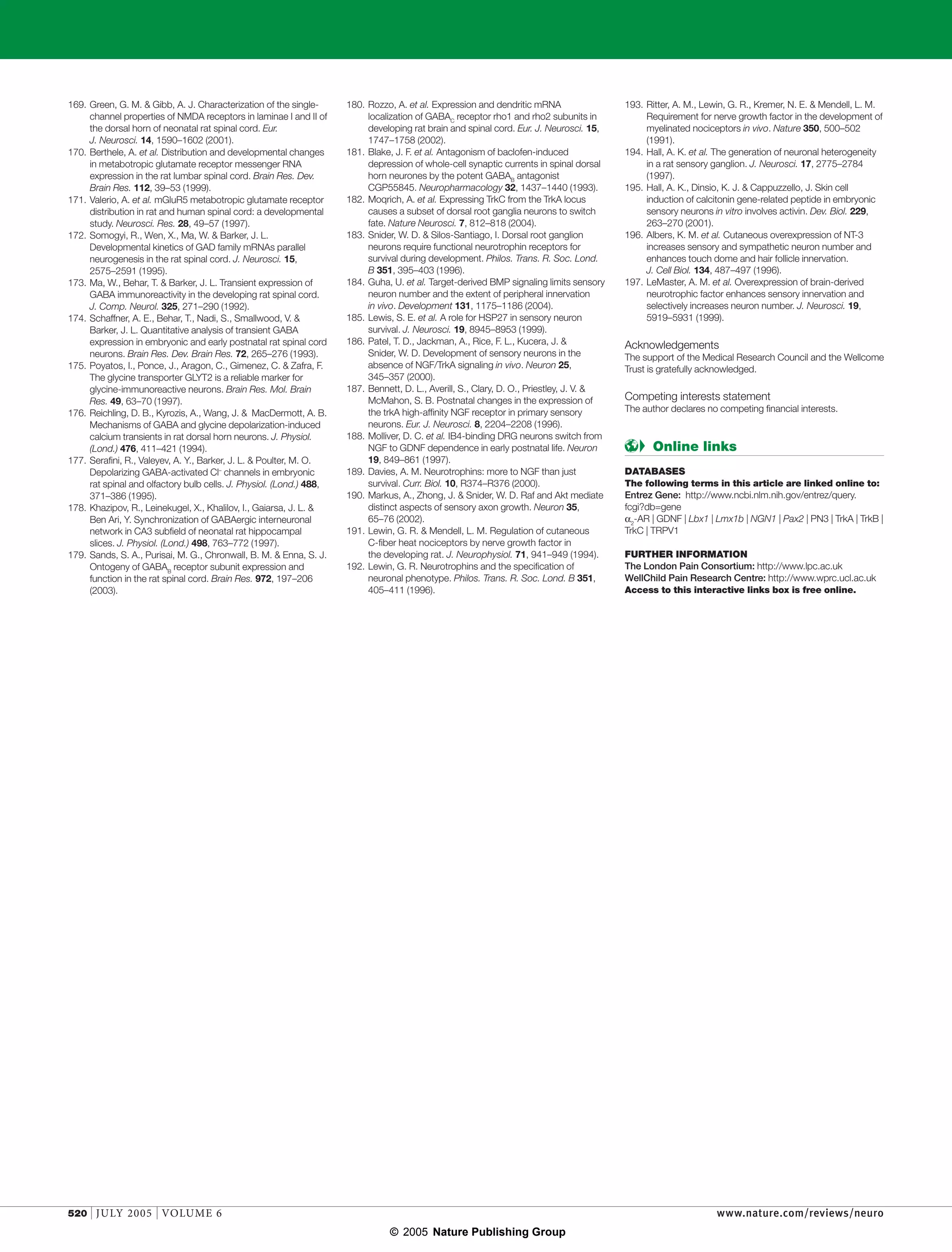 The development of nociceptive circuits | PDF