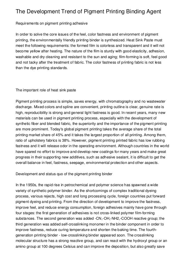 The Development Trend of Pigment Printing Binding Agent