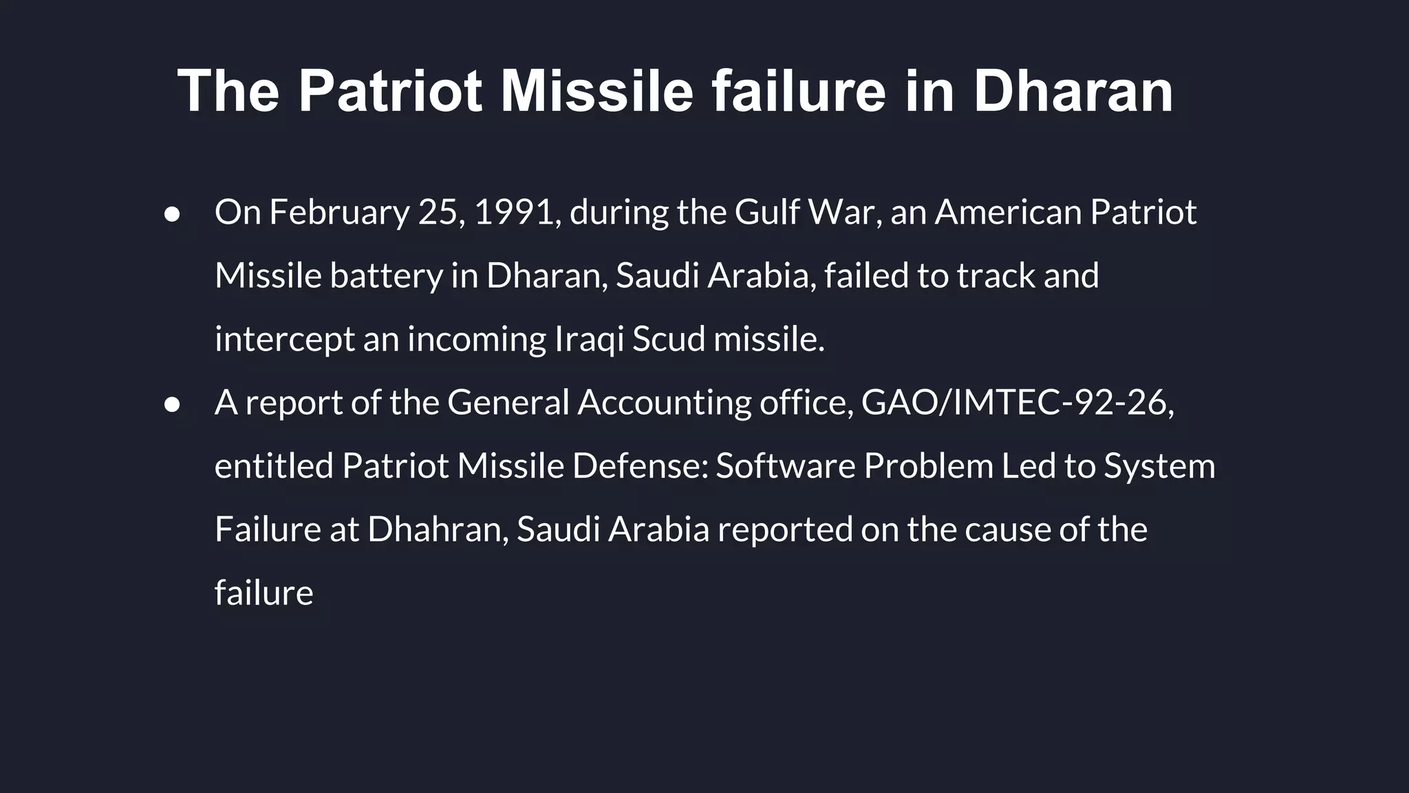 The dhahram patriot missile failure | PPT