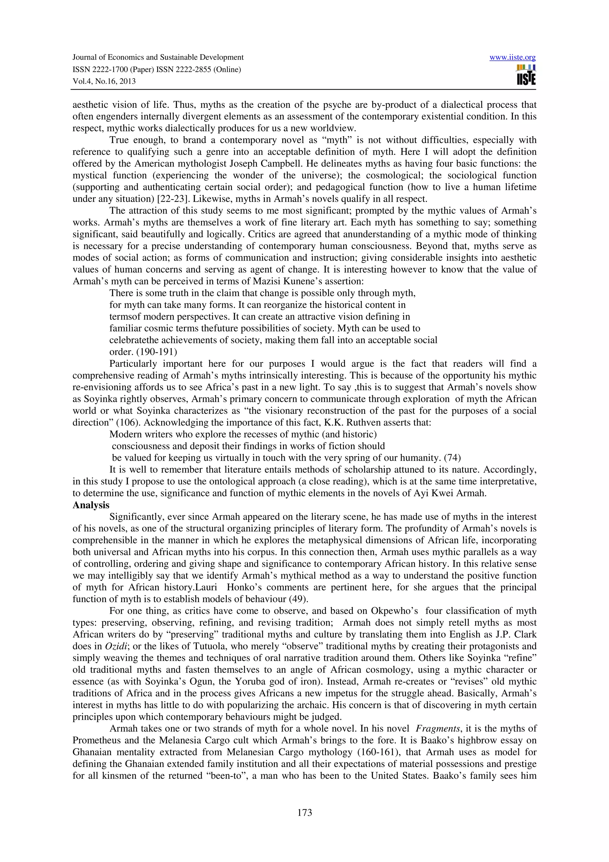 The dialectic of myth making in contemporary african novel | PDF