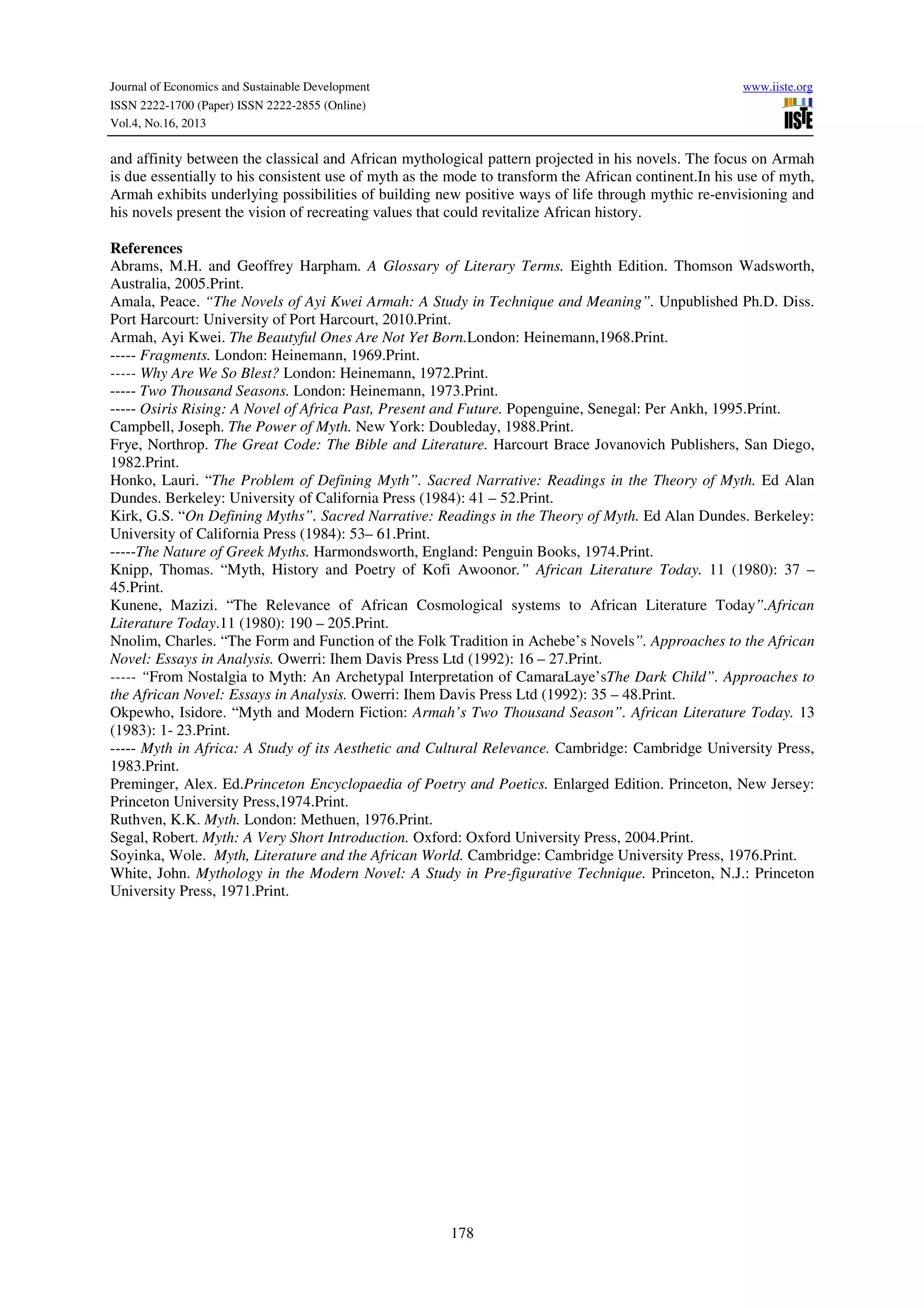 The dialectic of myth making in contemporary african novel | PDF ...