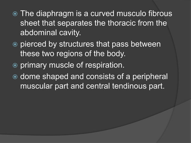 The diaphragm anatomy & embryology | PPTX
