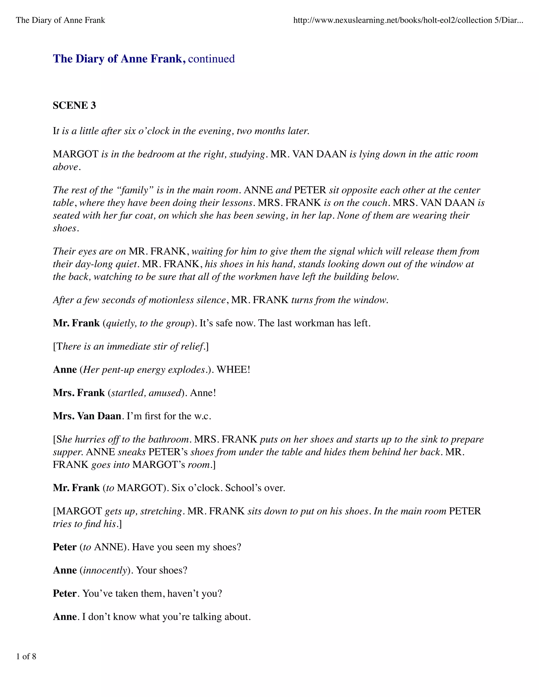 The diary of anne frank act 1 scene 1 3 | PDF