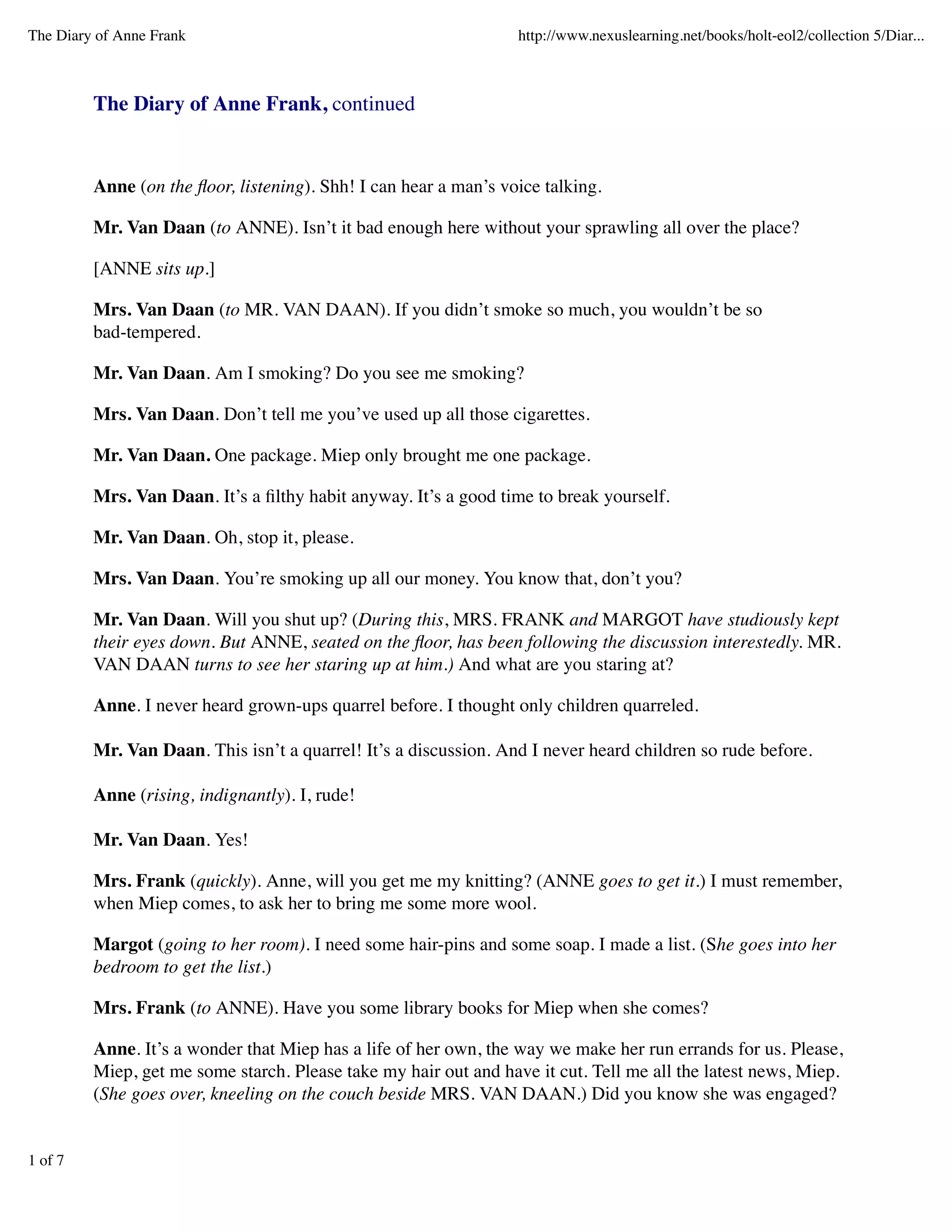 The diary of anne frank act 1 scene 1 3 | PDF