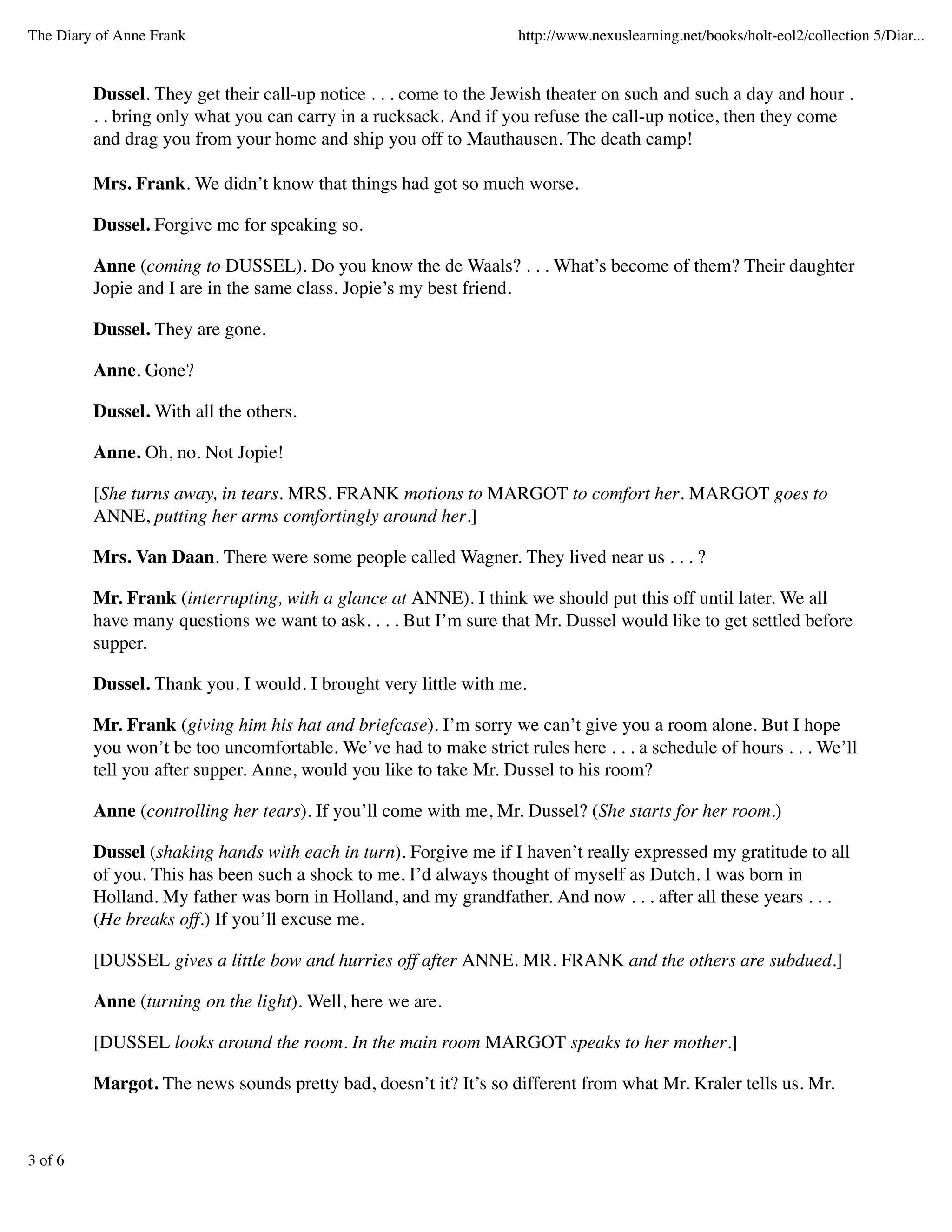 The diary of anne frank act 1 scene 1 3 | PDF