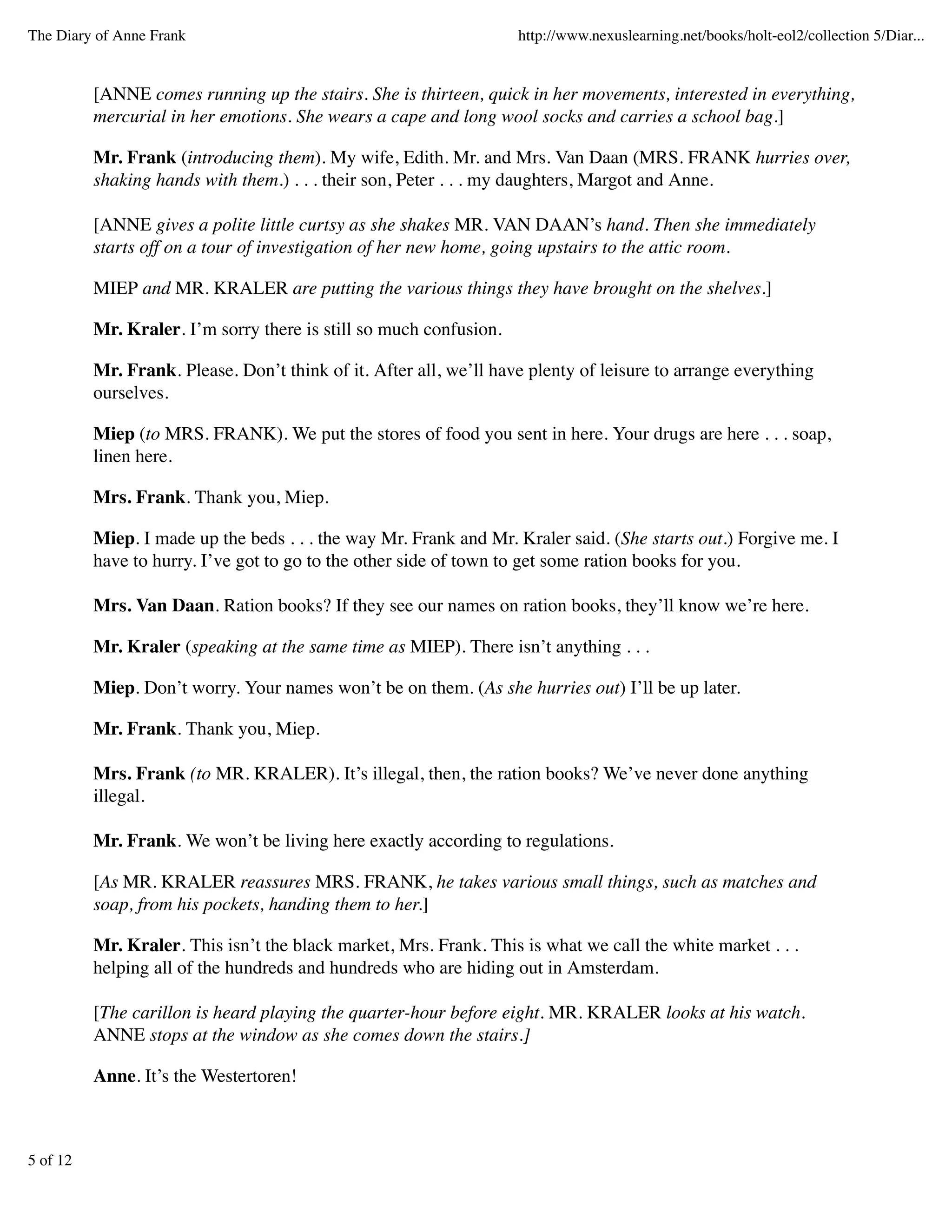 The diary of anne frank act 1 scene 1 3 | PDF