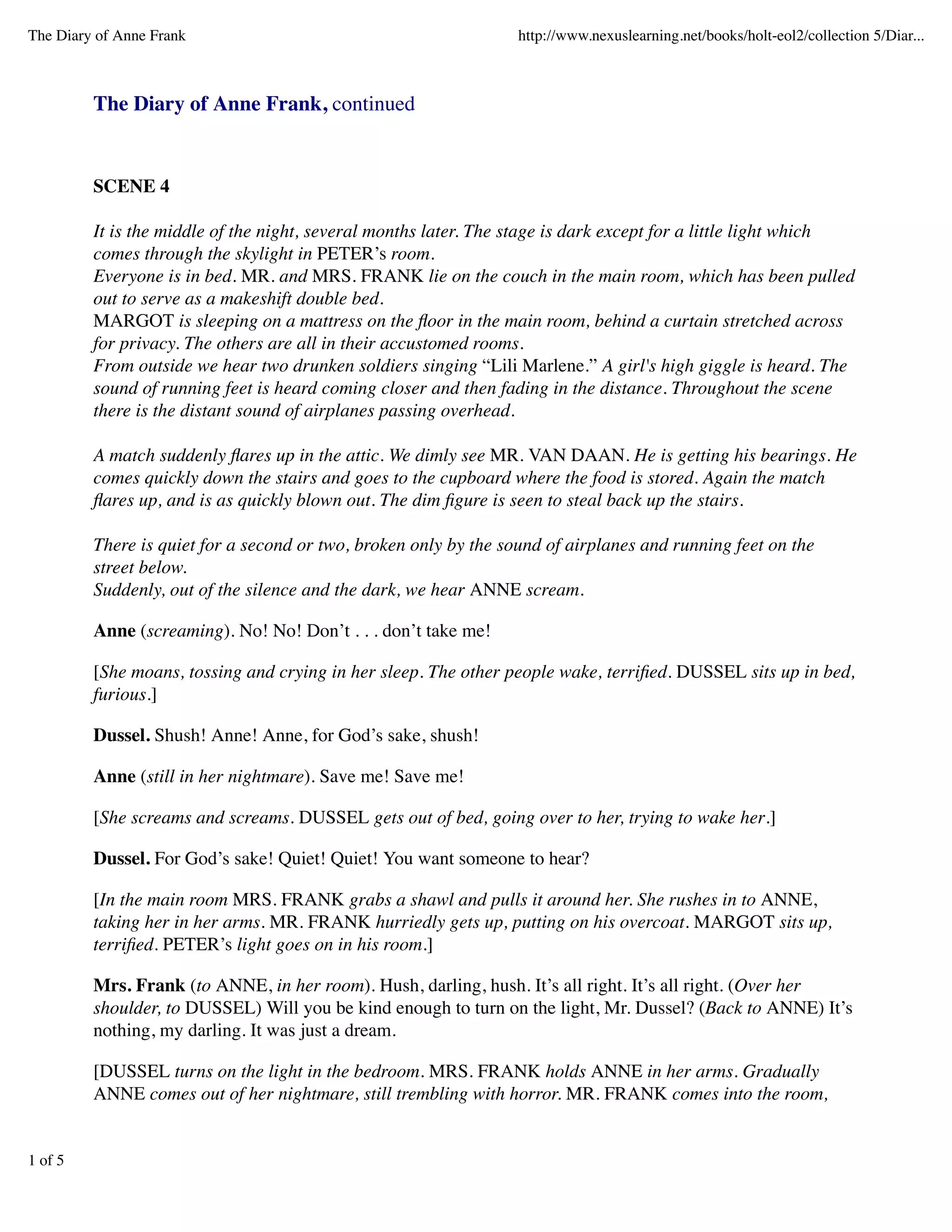 The diary of anne frank act 1 scene 4 5 | PDF