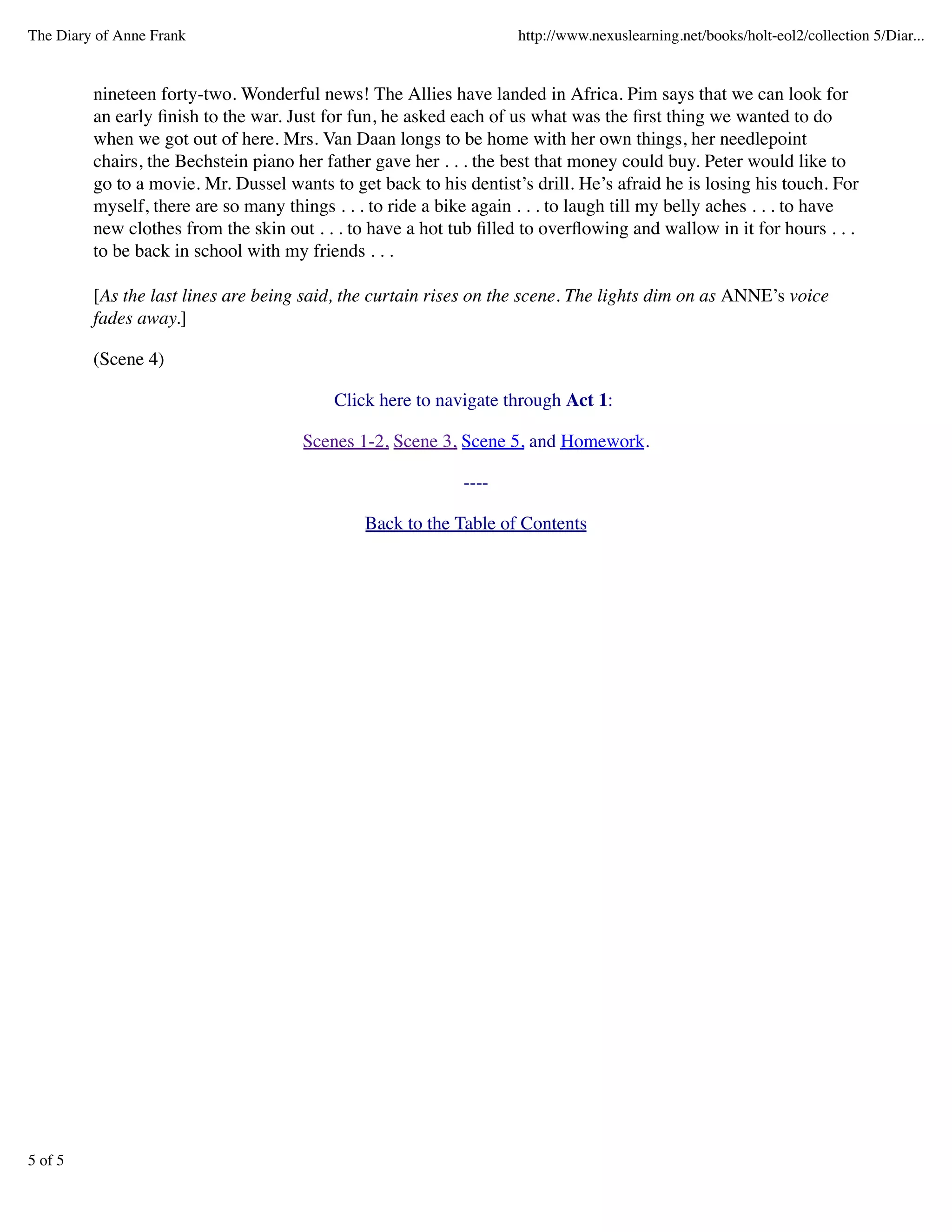 The diary of anne frank act 1 scene 4 5 | PDF