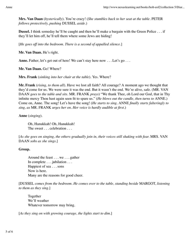 The diary of anne frank act 1 scene 4 5 | PDF