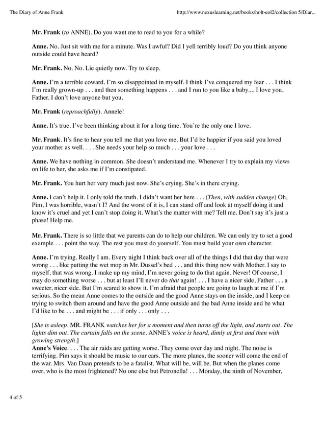 The diary of anne frank act 1 scene 4 5 | PDF