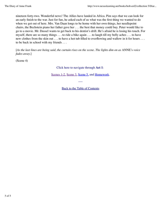 The diary of anne frank act 1 scene 4 5 | PDF