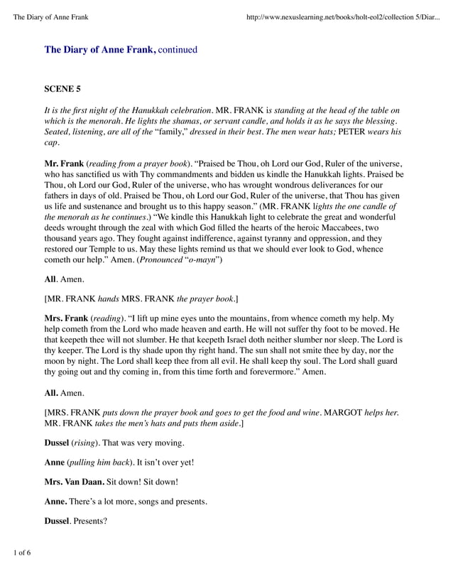 The diary of anne frank act 1 scene 4 5 | PDF