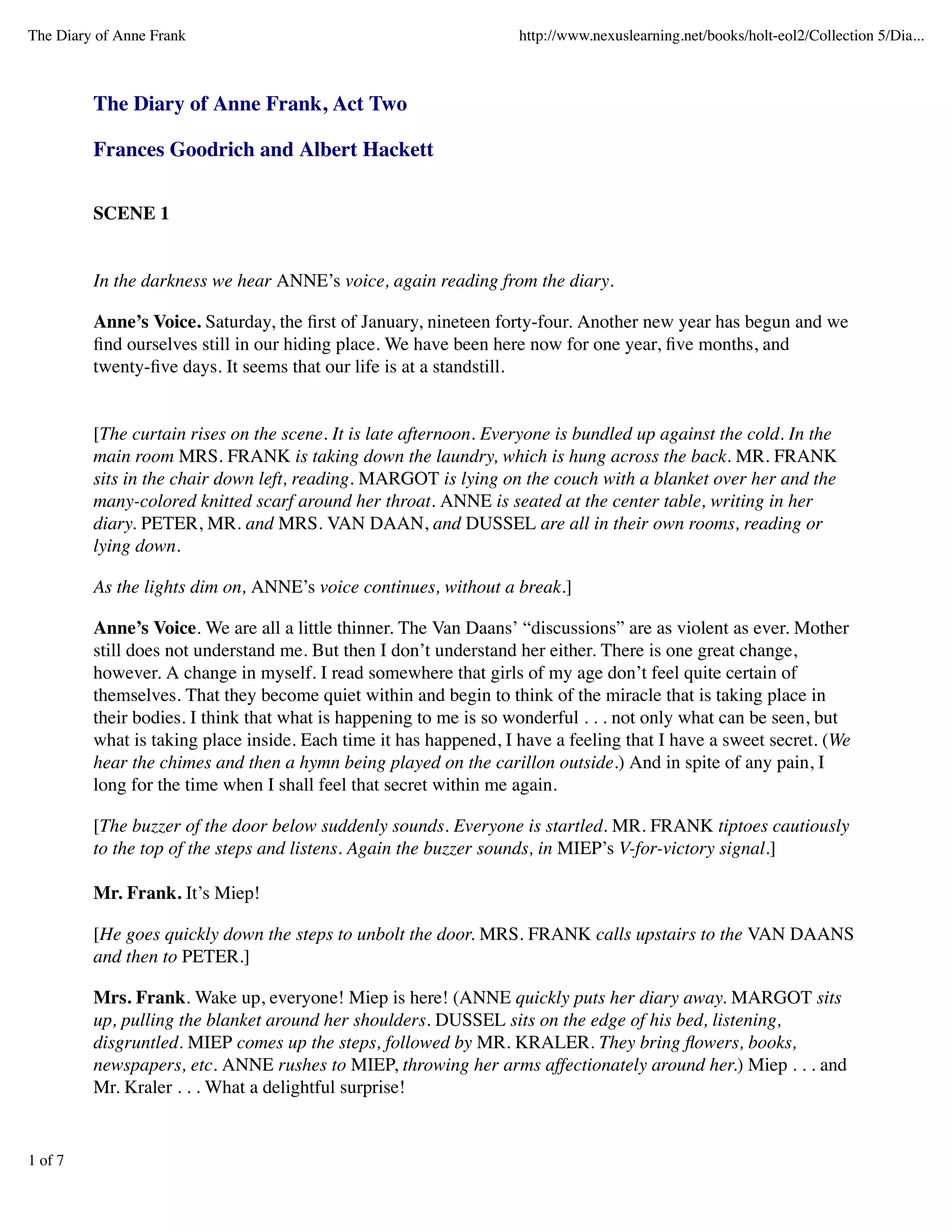 The diary of anne frank act 2 scene 1 5 | PDF