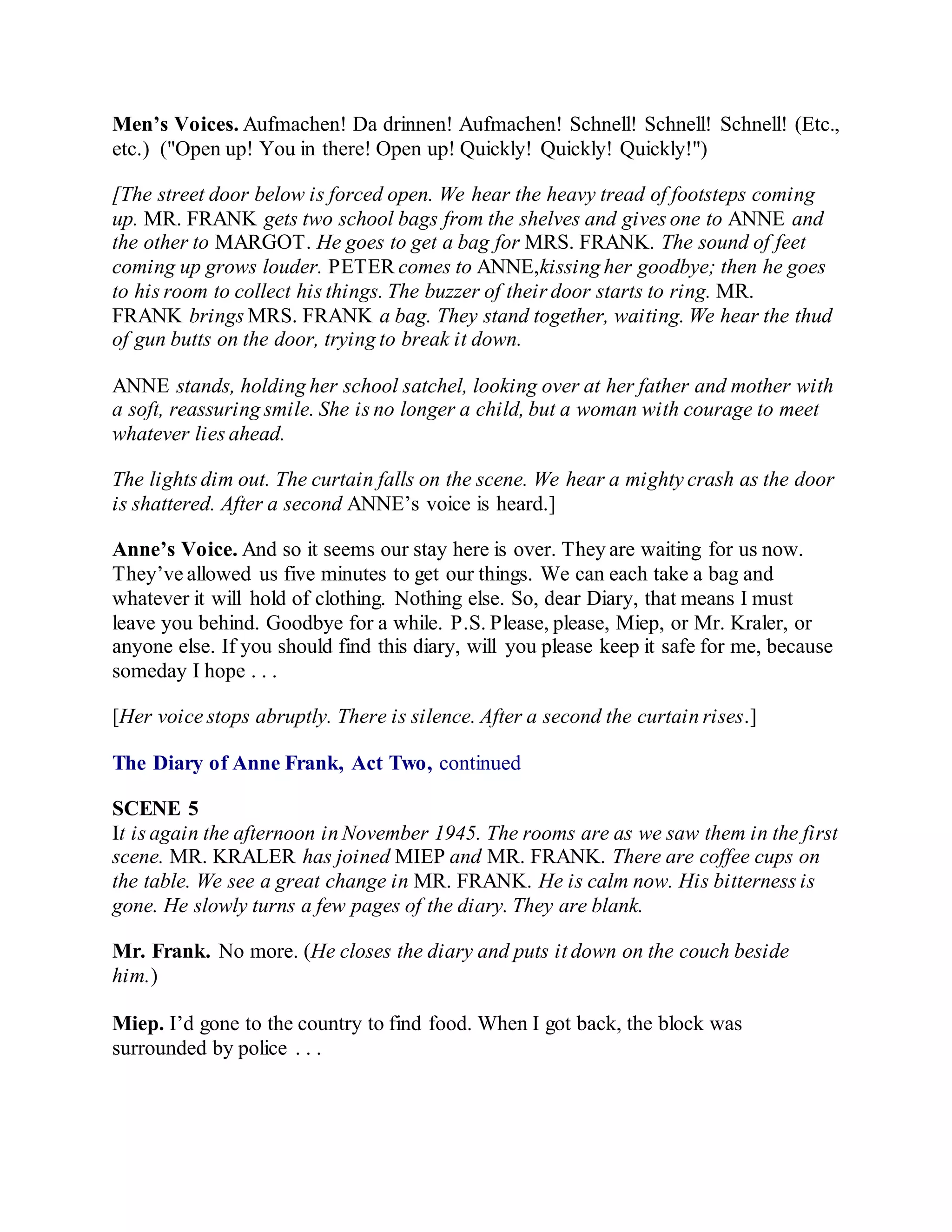 The diary of anne frank act ii scenes 4 and 5