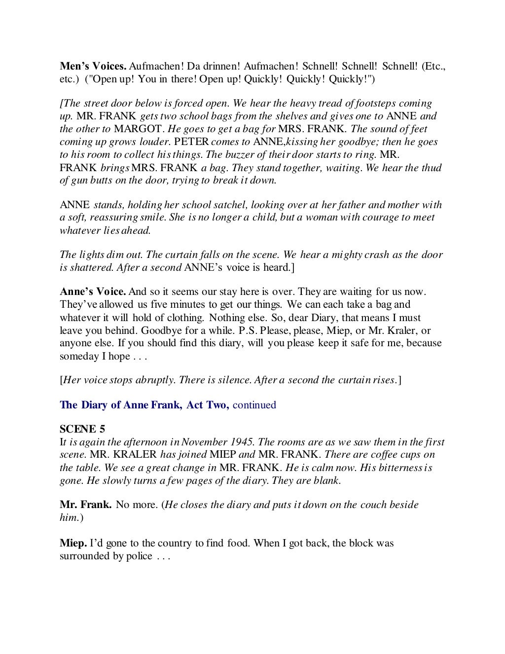 The diary of anne frank act ii scenes 4 and 5