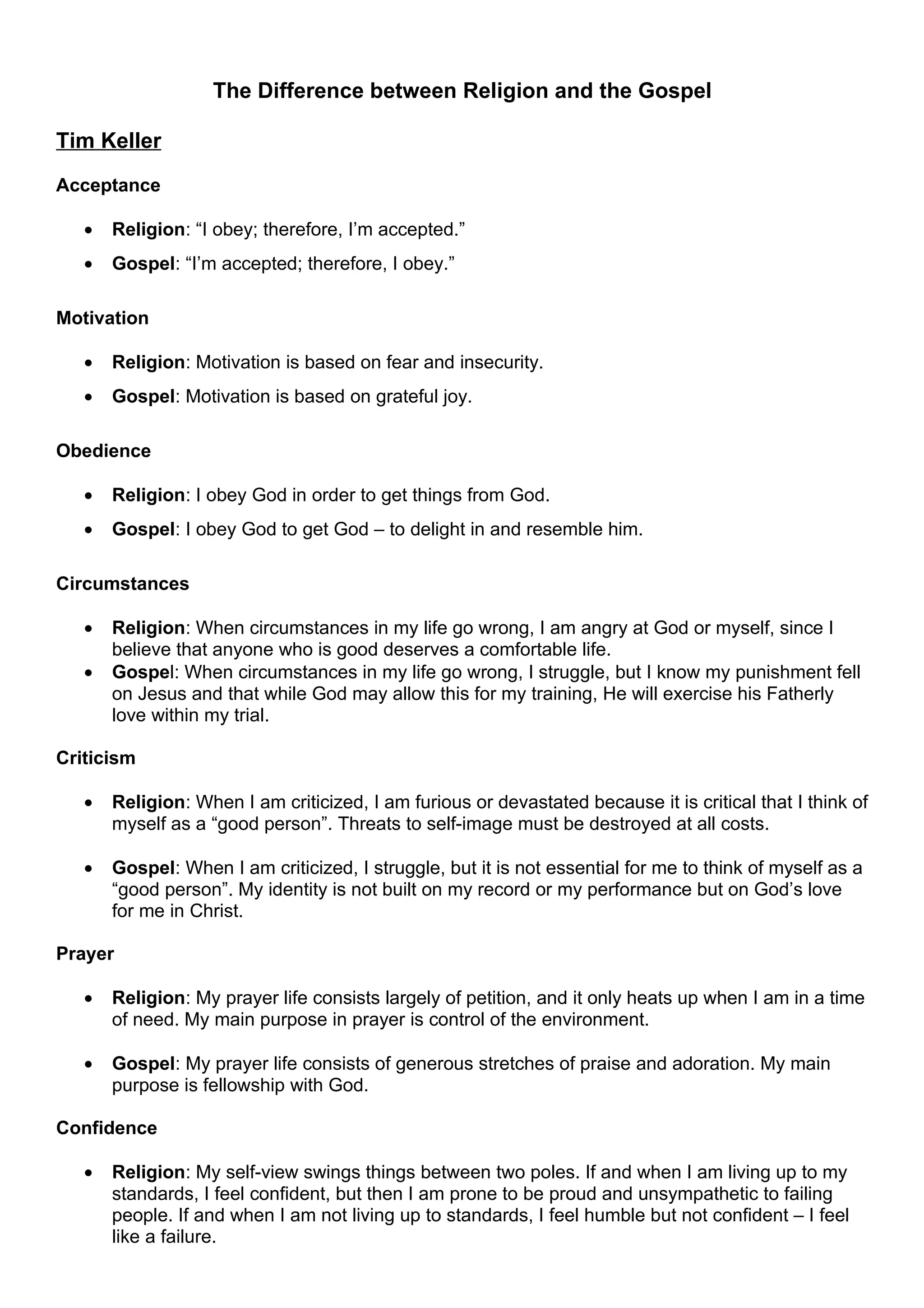 The Difference between Religion and the Gospel | DOC