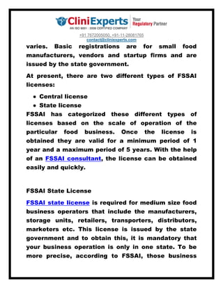 The difference between state and central fssai license summary | PDF