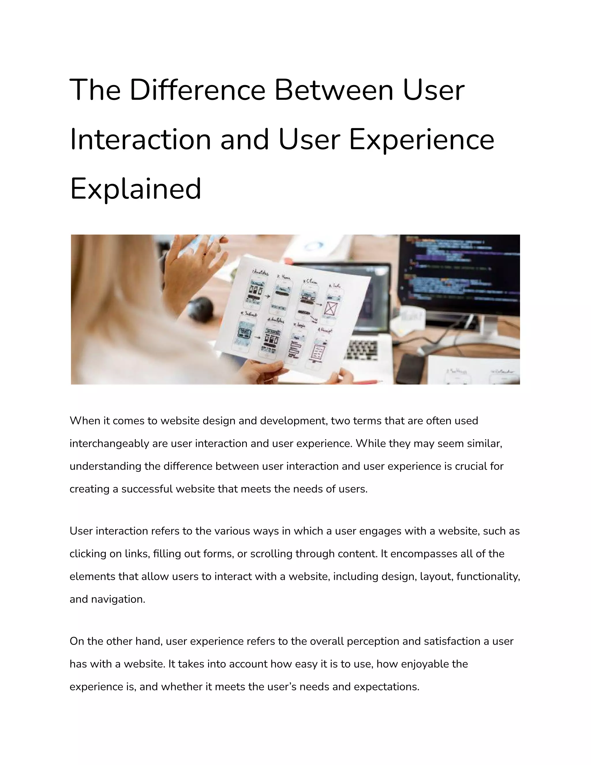 The Difference Between User Interaction and User Experience Explained | PDF