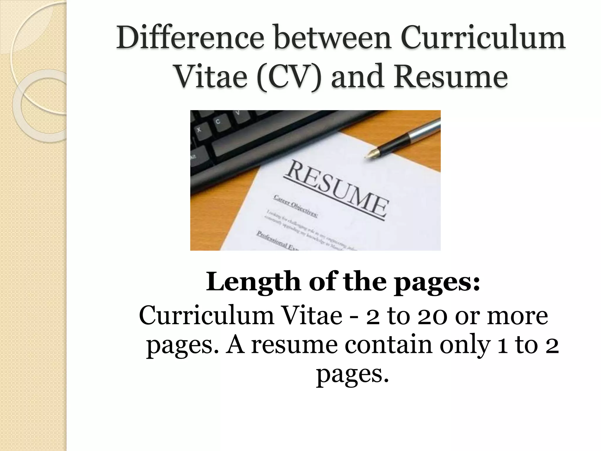 DIFFERENCE BETWEEN RESUME AND CV | PPTX