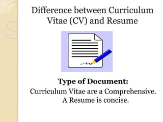 DIFFERENCE BETWEEN RESUME AND CV | PPTX