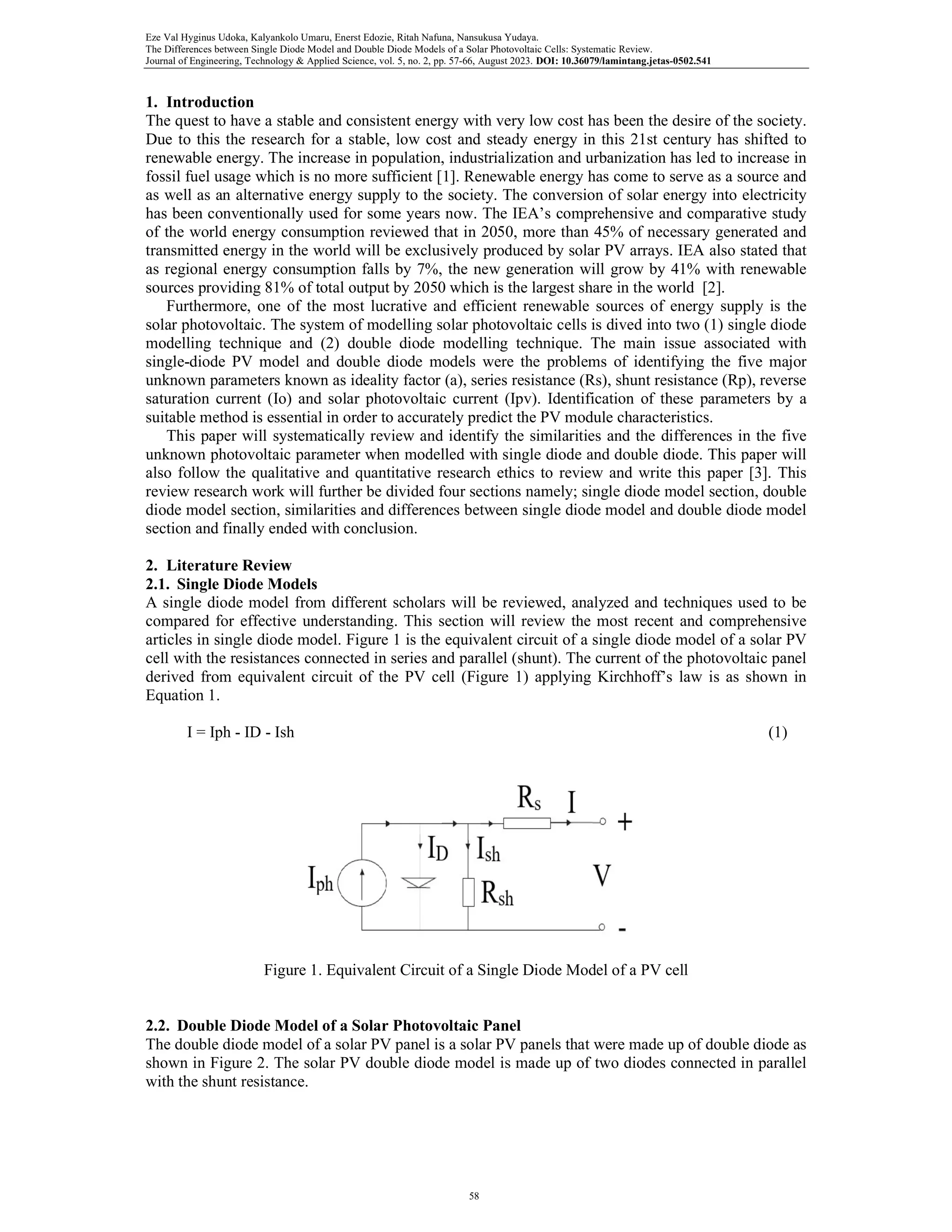 The Differences between Single Diode Model and Double Diode Models of a Solar.pdf
