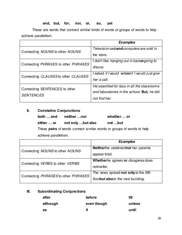 The different parts of speech complete