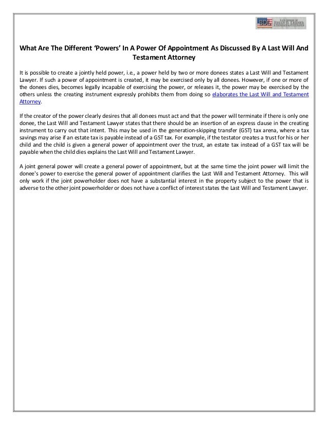 The Different ‘Powers’ In A Power Of Appointment As Discussed By A Last ...