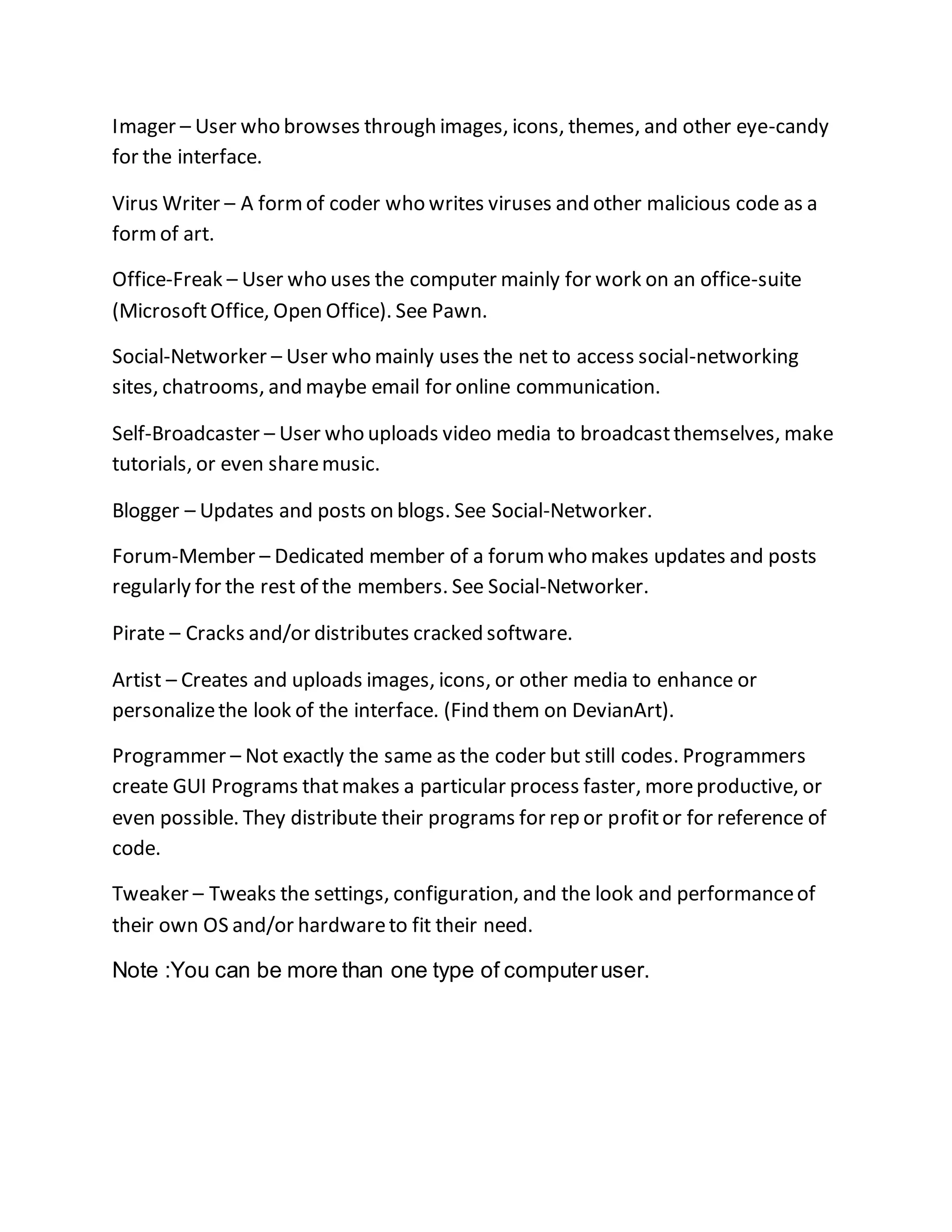 The different types of computer users | DOCX