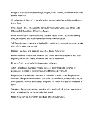 The different types of computer users | DOCX | Computing | Technology ...