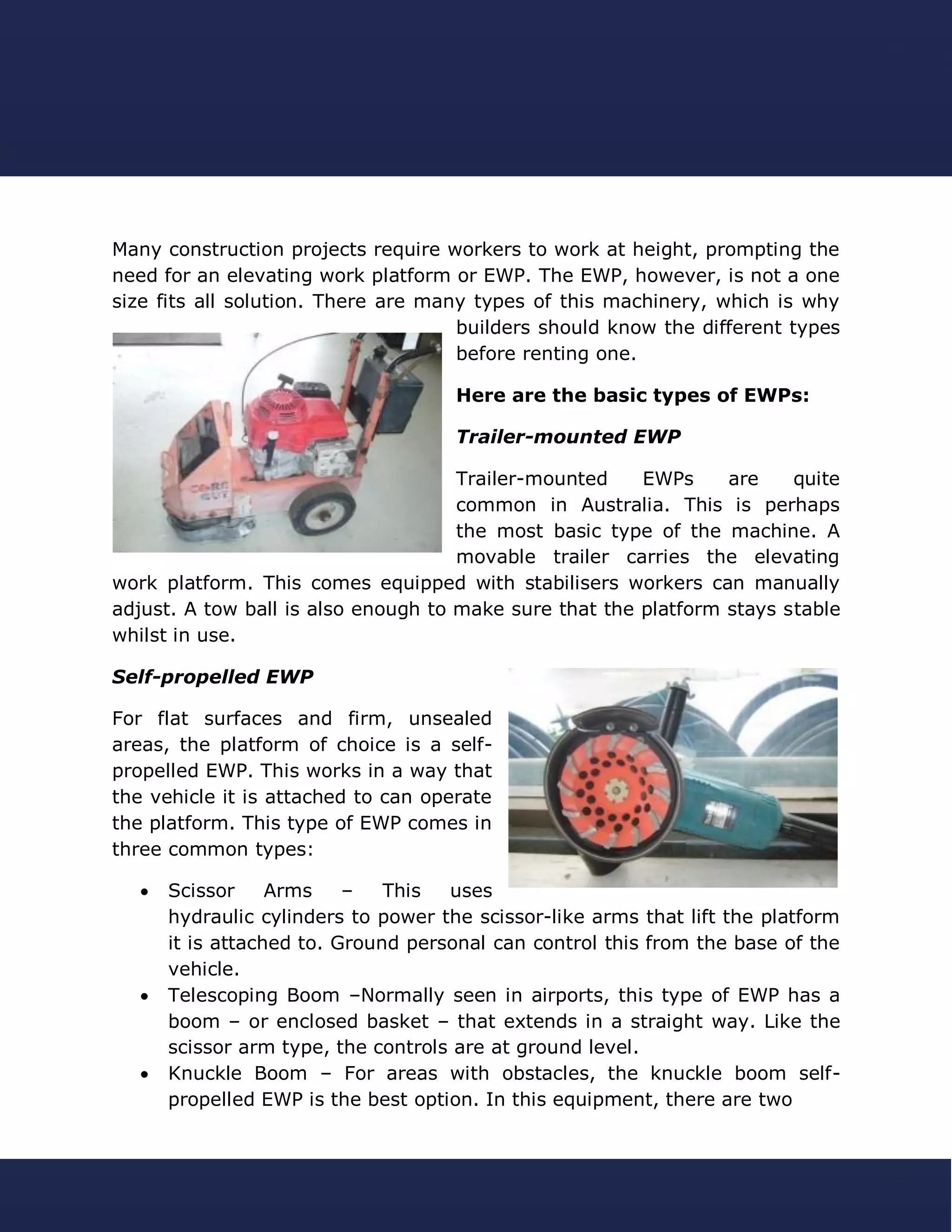 The Different Types of Elevating Work Platforms | PDF