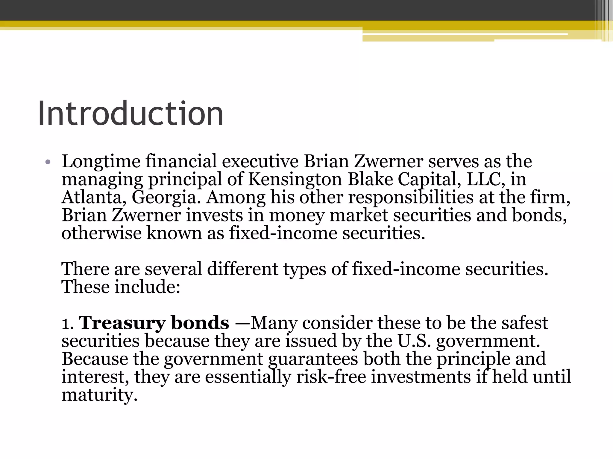 The Different Types of Fixed-Income Securities | PPT