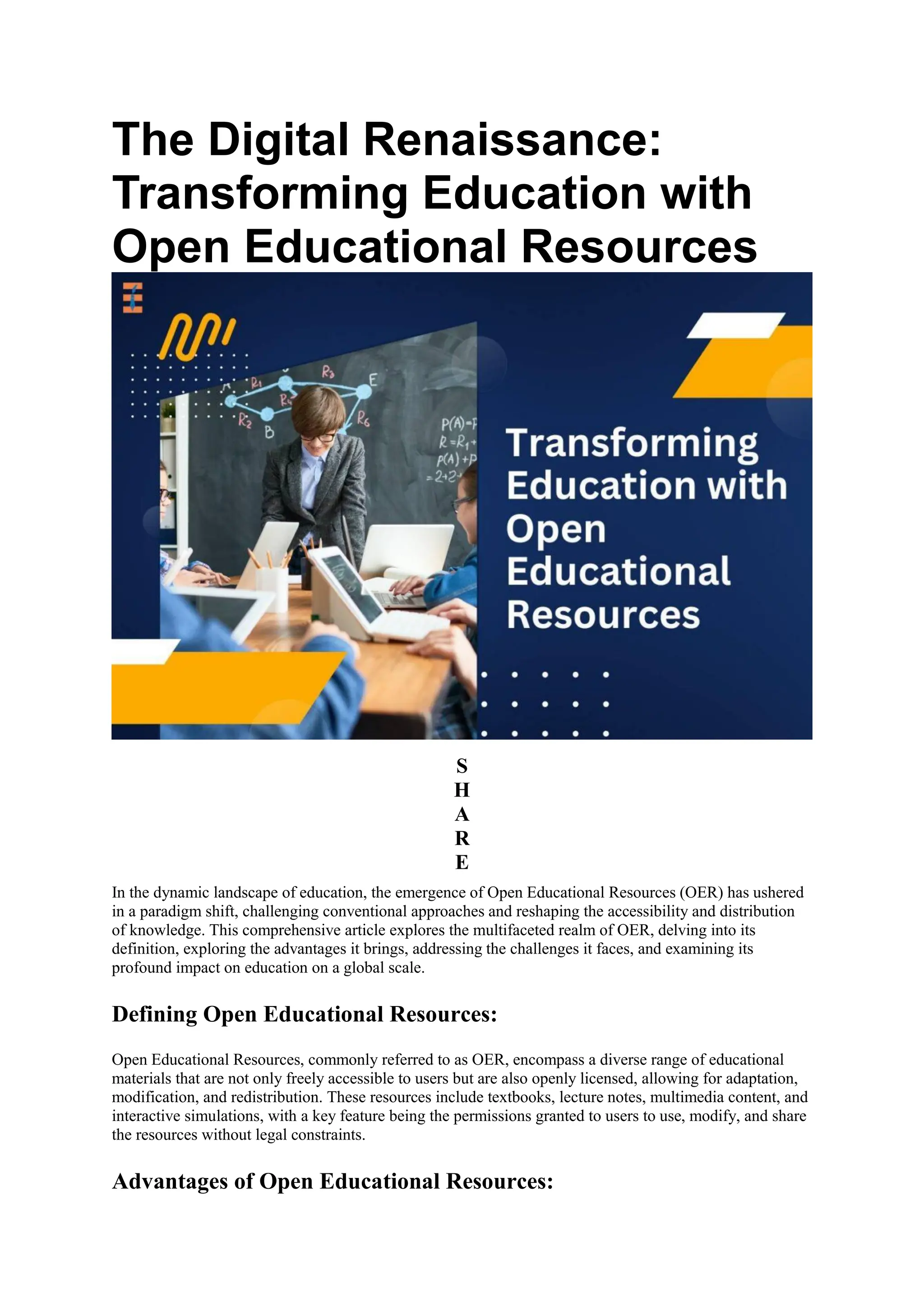 The Digital Renaissance: Transforming Education with Open Educational ...