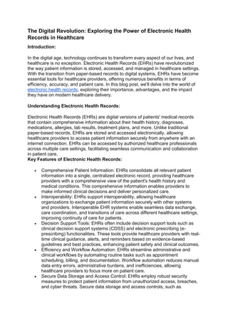 Exploring the Power of Electronic Health Records in Healthcare.docx ...