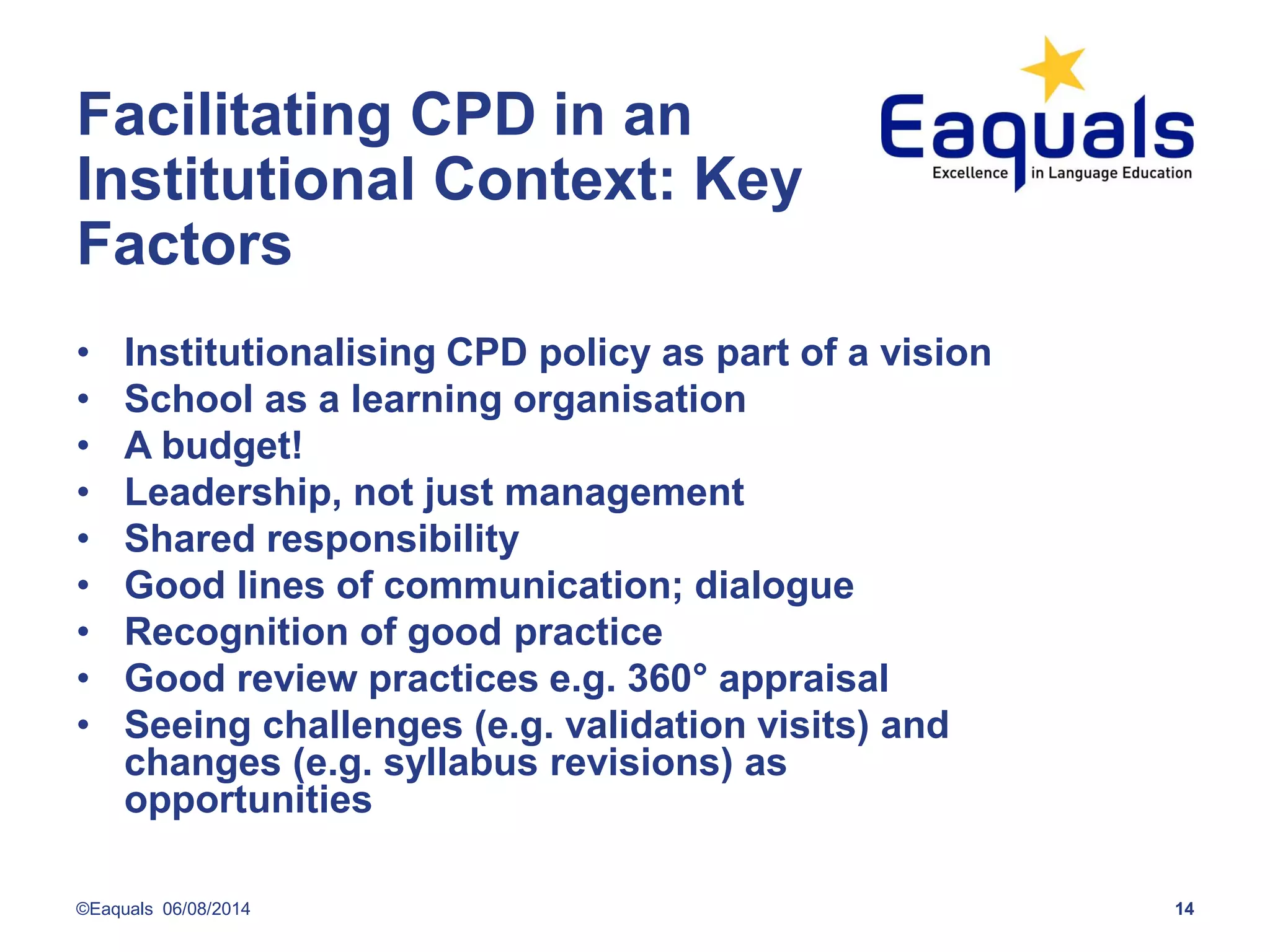 Opening Plenary: The Dimensions of Continuing Professional Development ...