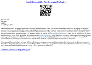 The Dimensions Of Social Responsibility Essay | PDF