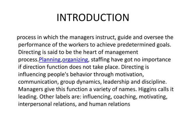 The directing phase of the management process | PPTX | Executive Leadership & Management | Business