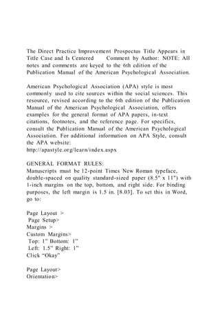 The Direct Practice Improvement Prospectus Title Appears in Titl | PDF