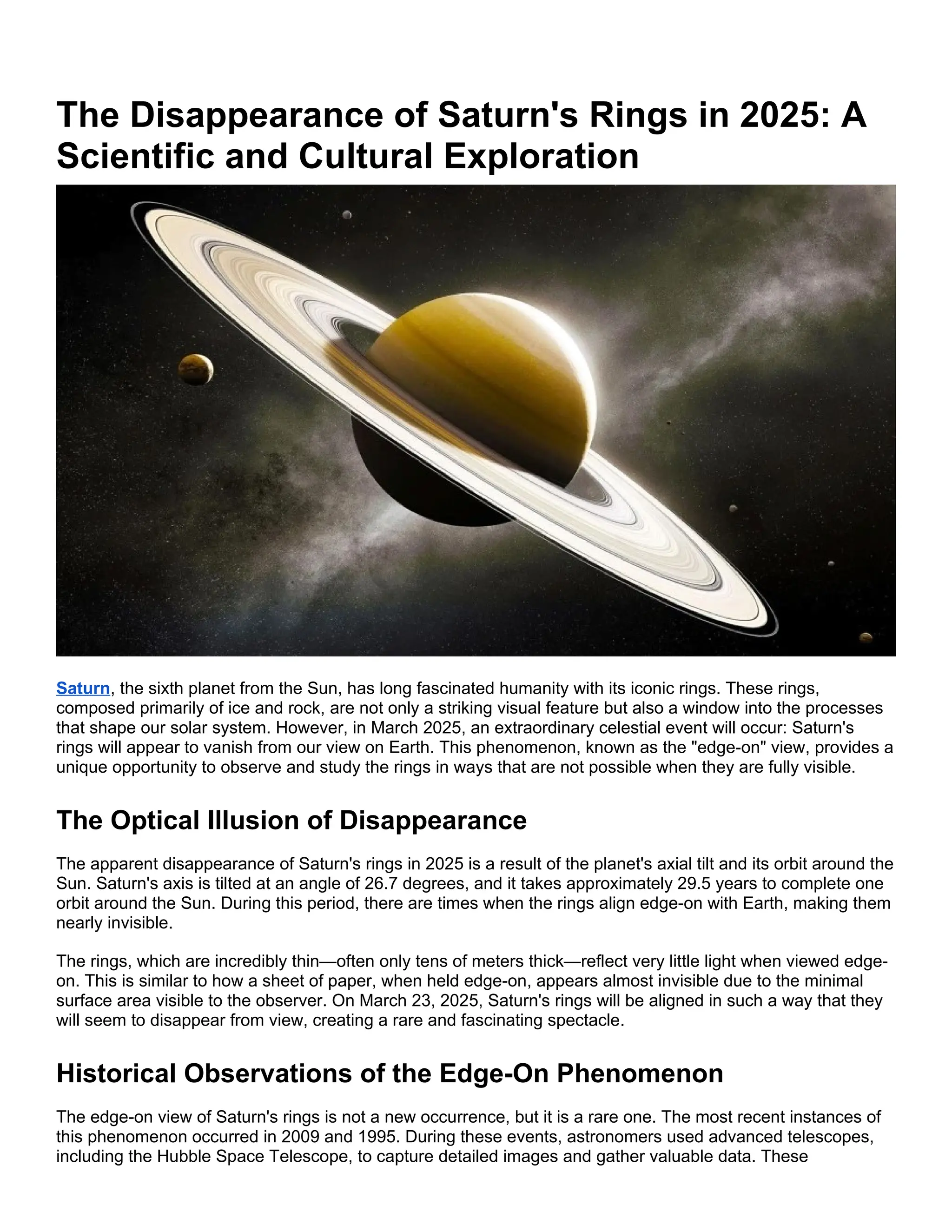 The Disappearance of Saturn's Rings in 2025_ A Scientific and Cultural ...
