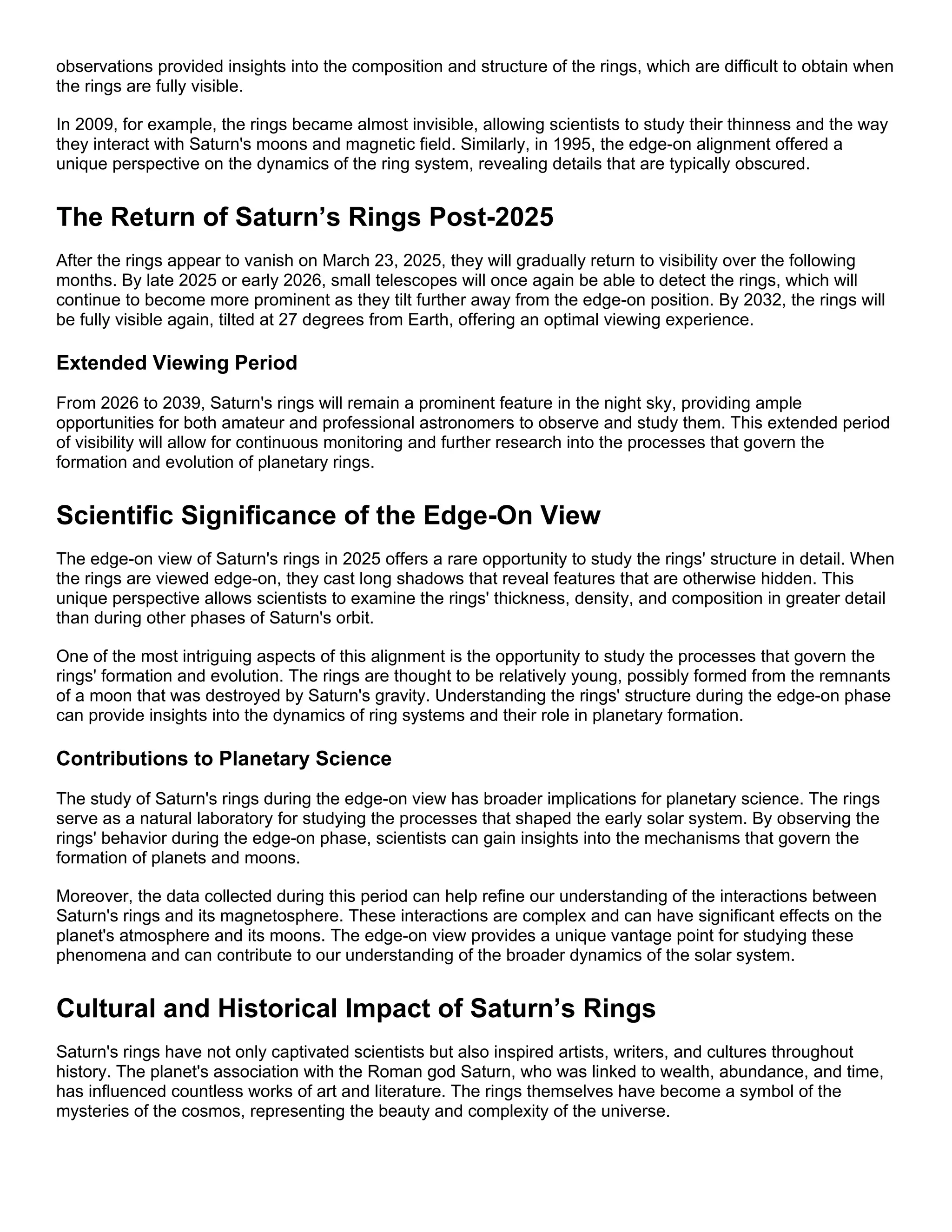 The Disappearance of Saturn's Rings in 2025_ A Scientific and Cultural ...