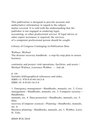 THE DISASTERRECOVERYHANDBOOKSECOND EDITIONTh.docx