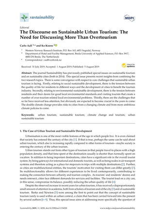 The discourse on sustainable urban tourism the need for discussing more than overtourism | PDF