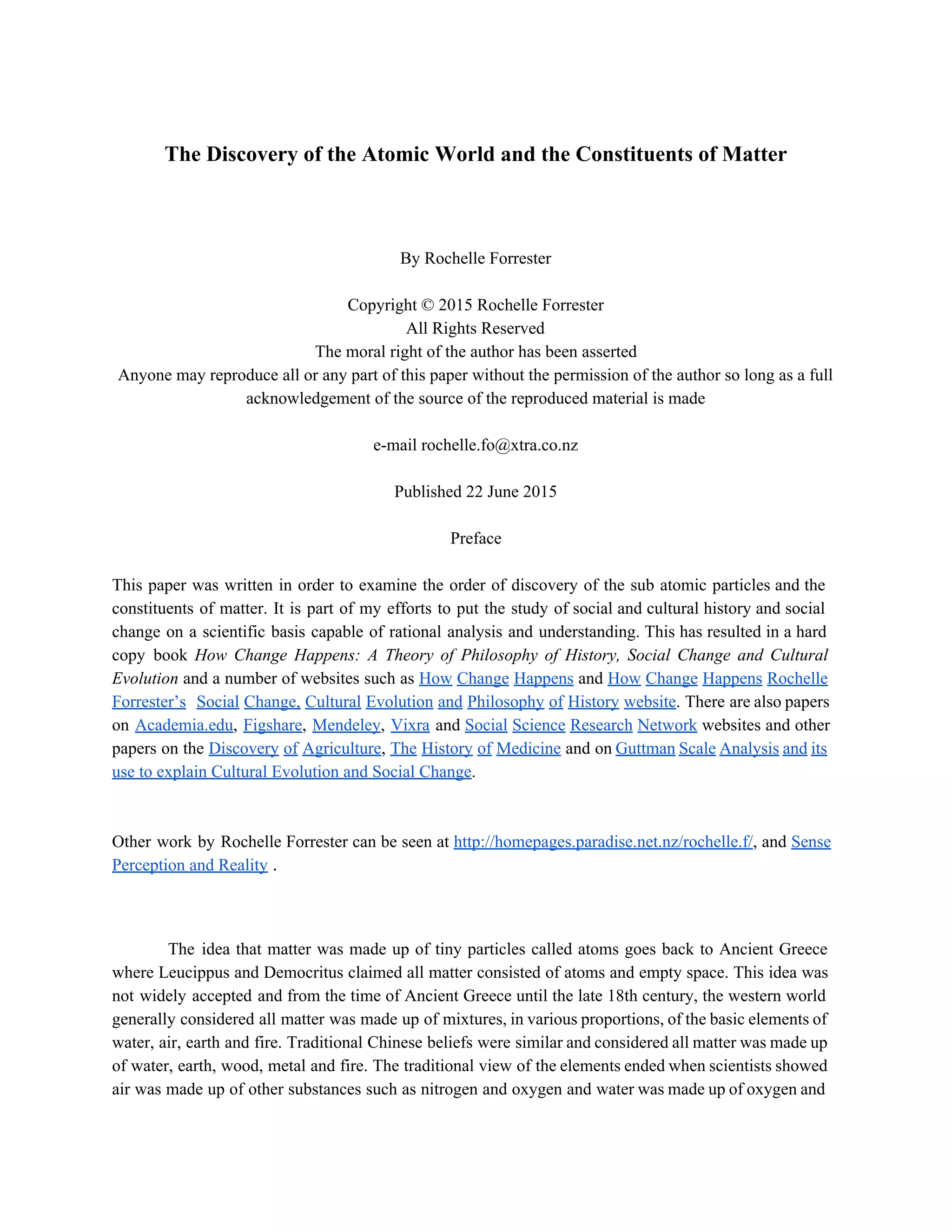 The discovery of the atomic world and the constituents of matter | PDF