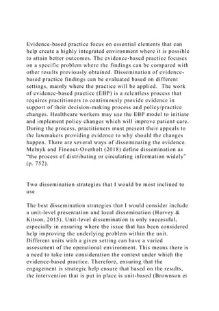 The dissemination of EBP results serves multiple important roles. Sh.docx